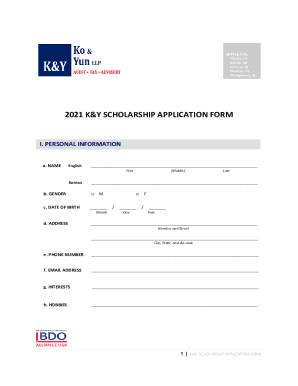 Fillable Online 2021 K&Y SCHOLARSHIP APPLICATION FORM Fax Email Print - pdfFiller