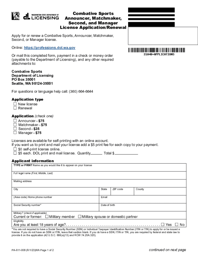 Fillable Online Forms: Combative sportsWashington State ... - WA DOL ...