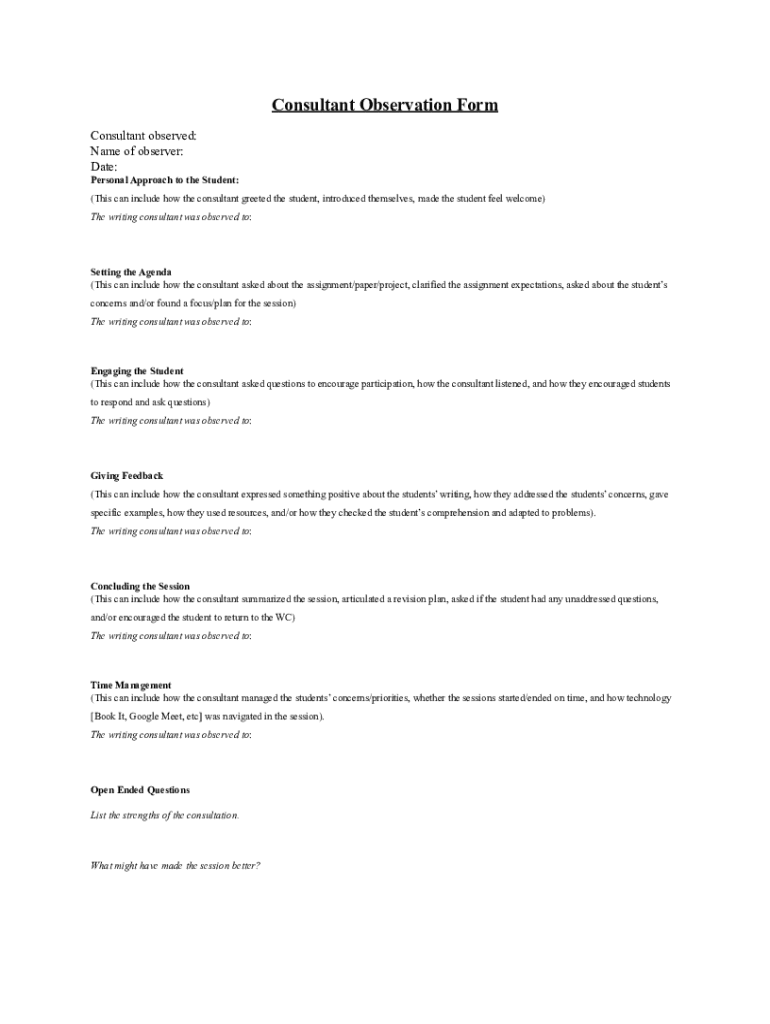 Fillable Online Consultant Observation Form Fax Email Print - pdfFiller