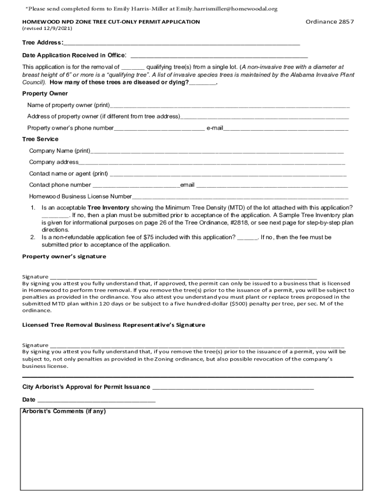 Fillable Online homewood npd zone tree cut-only permit application Fax ...