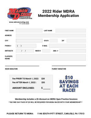 Fillable Online MDRA MX Motocross sponsor form and rider form Fax Email ...
