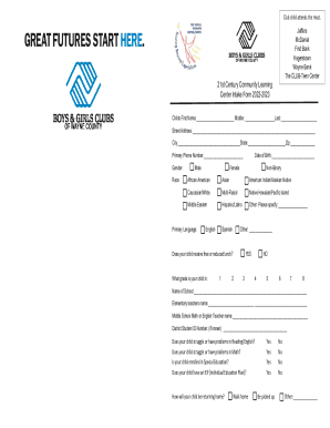 Fillable Online 21st Century Community Learning Center Intake Form 2022 ...