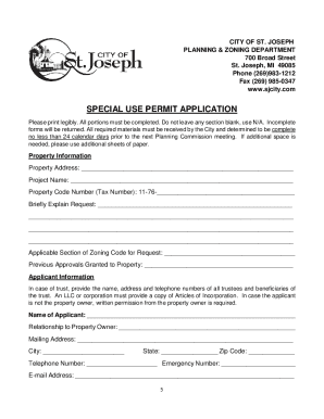 Fillable Online Special Use Permit Process, Instructions and Application* Fax Email Print ...