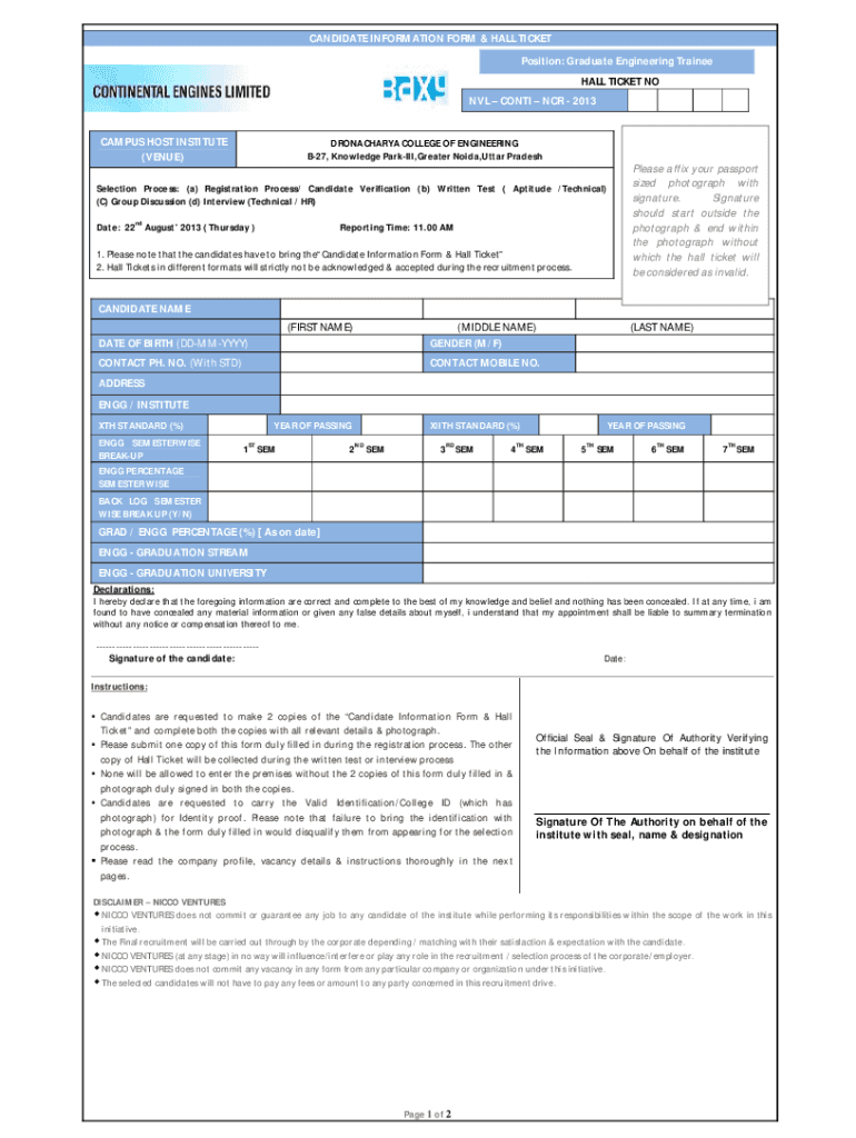 Fillable Online 11+ Candidate Information Form Templates in PDFDOC Fax ...