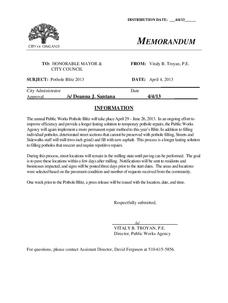 Fillable Online MEMORANDUM - Guest Home Page - City of Oakland Fax ...