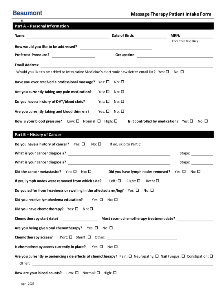 Fillable Online What to Include in Your Massage Intake Form Fax Email ...