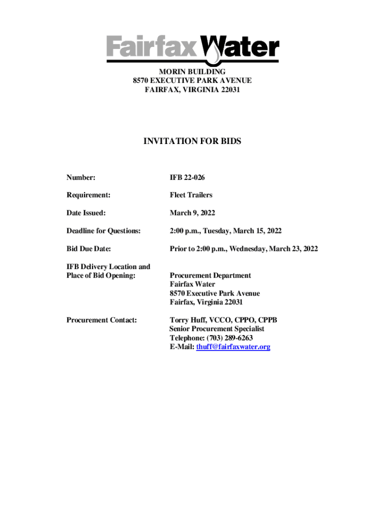 Fillable Online IFB 22-046 Occoquan Dam and Reservoir Diving Services ...