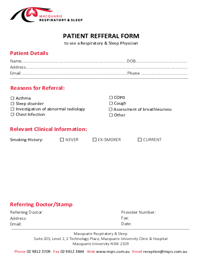 Fillable Online Respiratory Referral form :: Medway Community ...