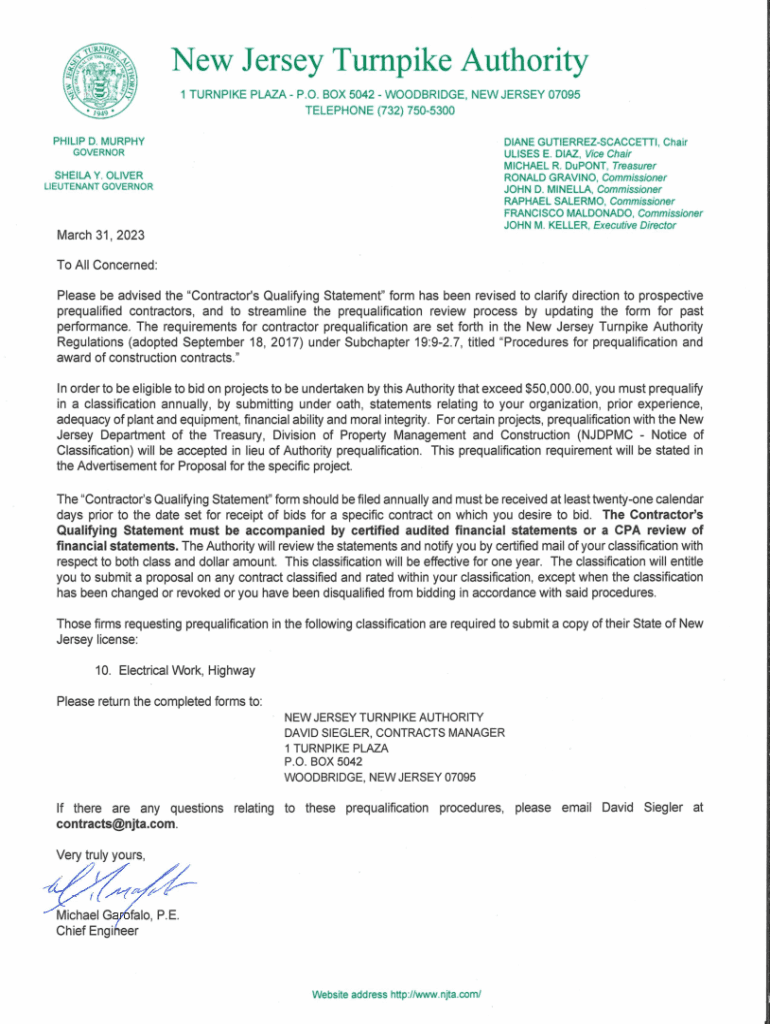 Fillable Online NJTA Contractor's Qualifying Statement Fax Email Print ...