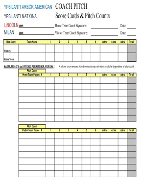 Fillable Online YOU MUST REPORT YOUR PITCH COUNT AND SCORES ... Fax ...