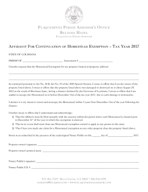 Fillable Online AffidAvit for ContinuAtion of HomesteAd exemption Fax ...