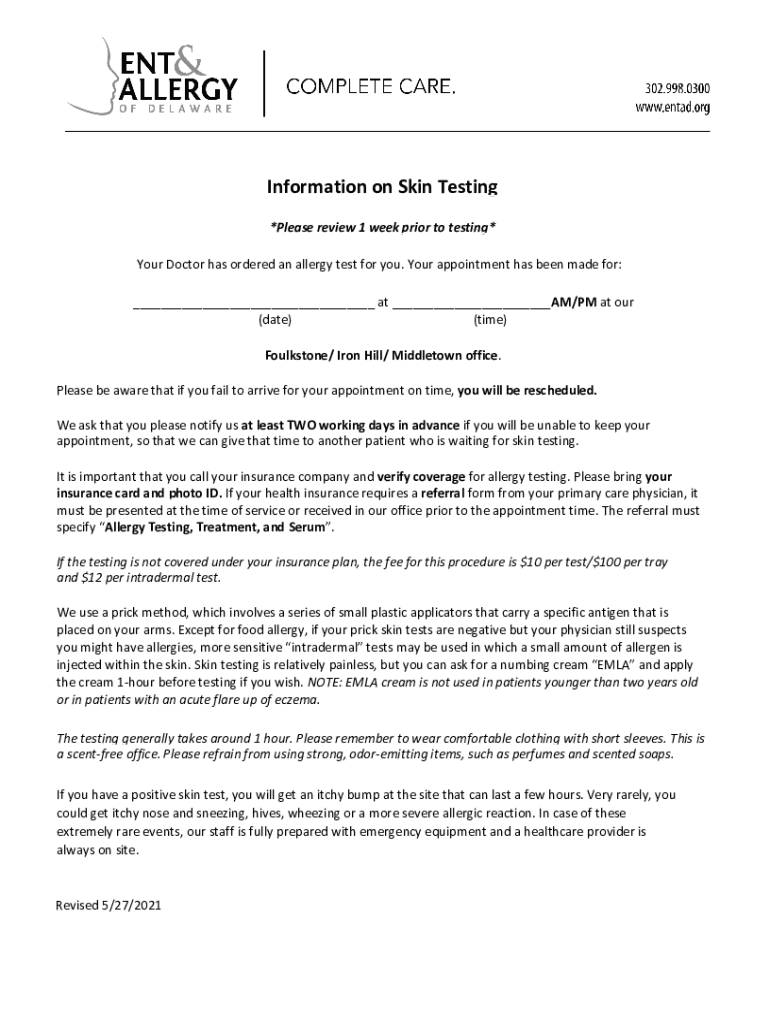 Fillable Online What to Expect: Allergy Testing, Shots and Food ...