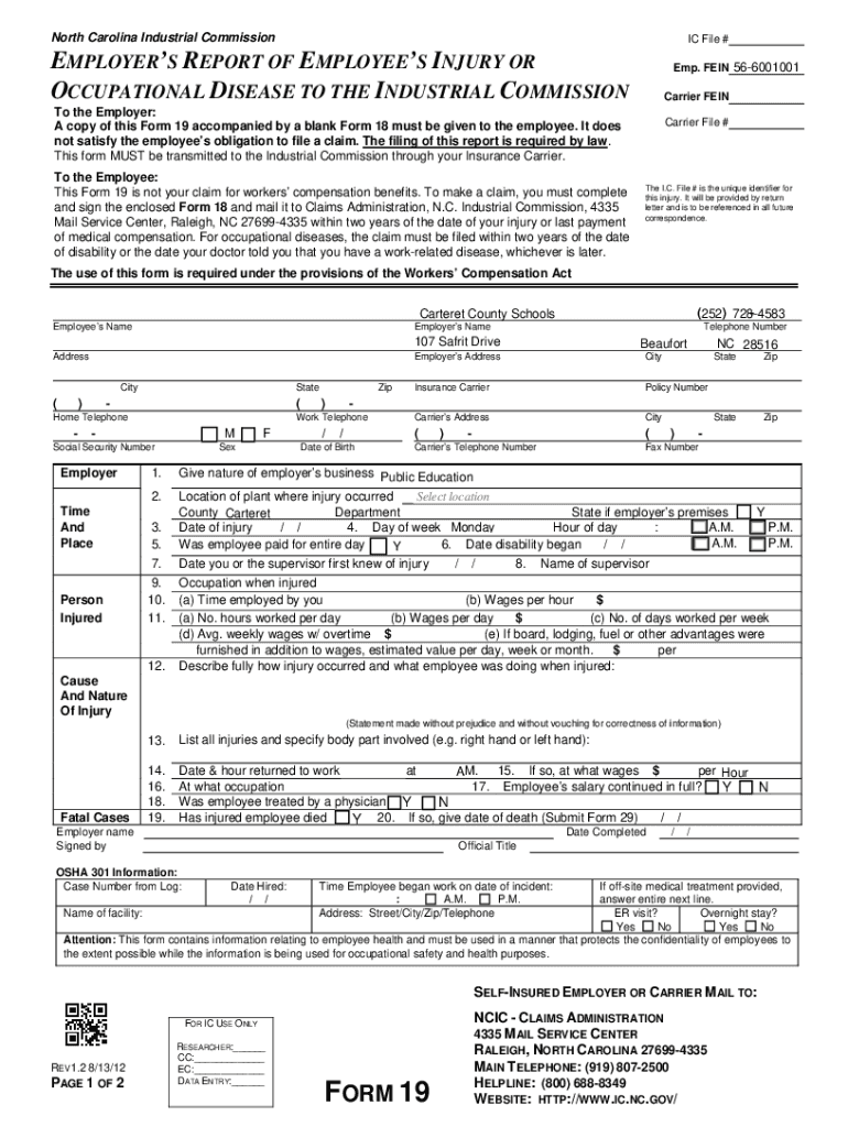 Fillable Online Claims Administration - North Carolina Industrial ...