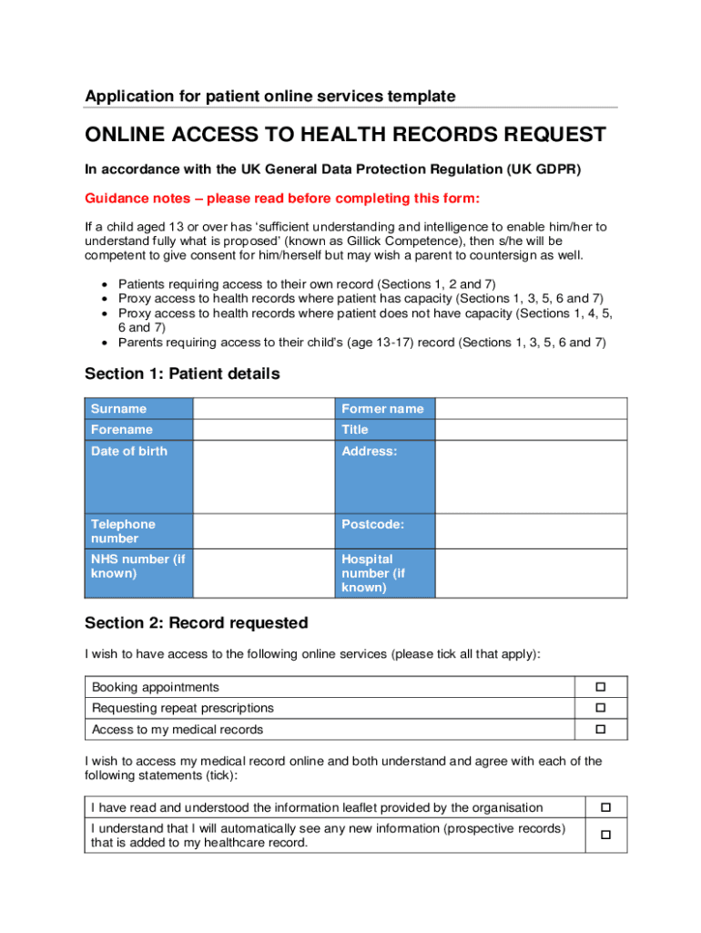 Fillable Online Application for patient online services template Fax ...