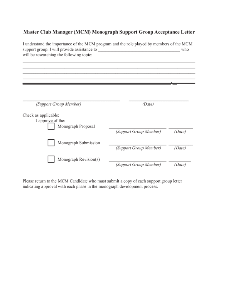 Fillable Online Part VRole of Support Group in the MCM Monograph ...