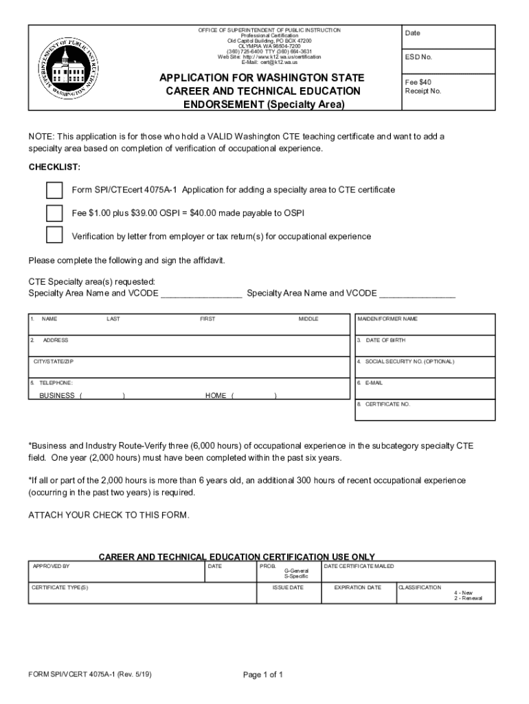 Fillable Online k12 wa Application for Washington State Career and ...