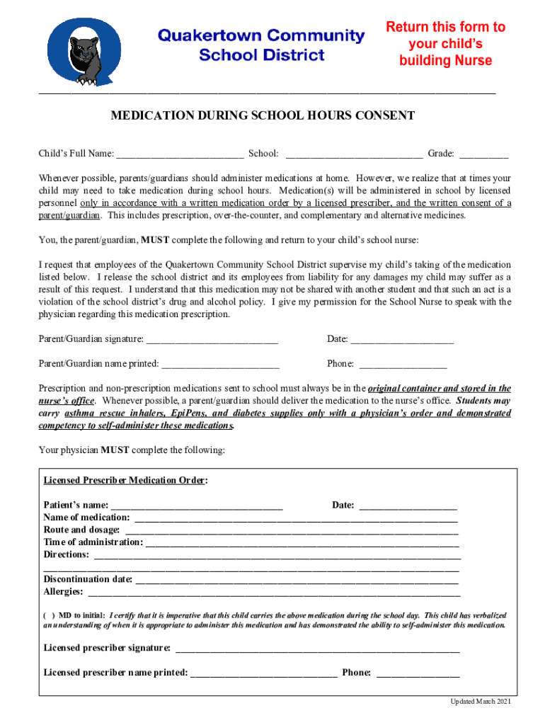 Fillable Online medication administration to pupils during regular ...