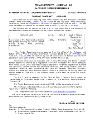Fillable Online CHENNAI 25 Re-TENDER NOTICE EXTENSION-I FORM ... Fax ...