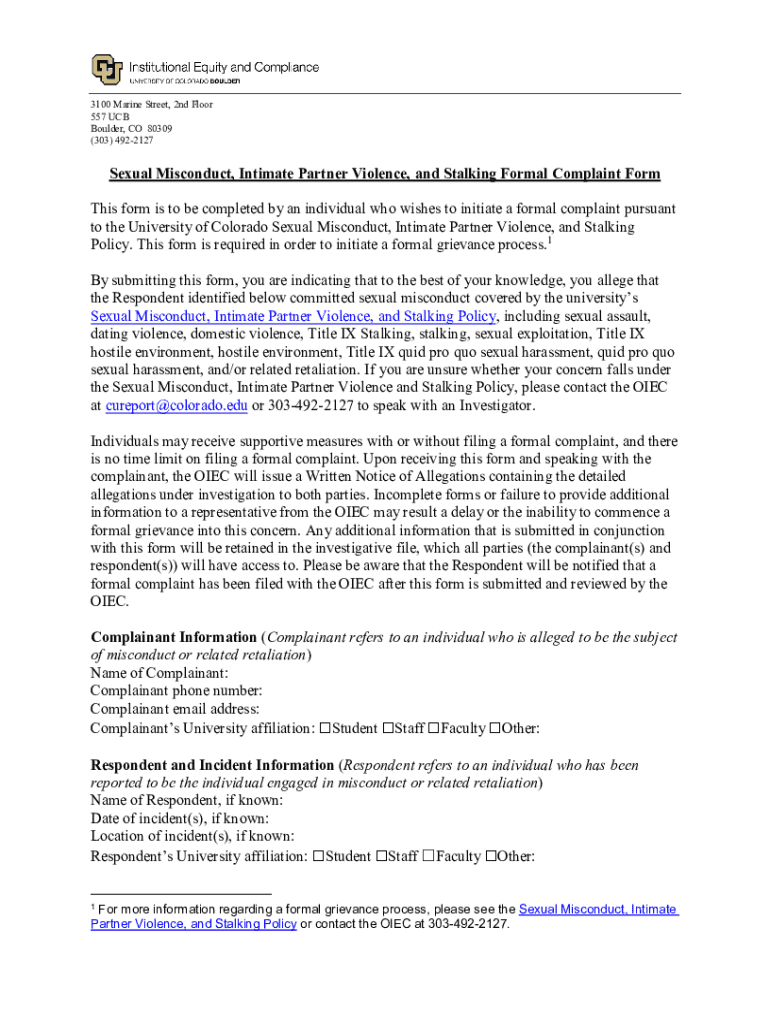 Fillable Online Sexual Misconduct, Intimate Partner Violence, and Stalking Formal ... Fax Email ...