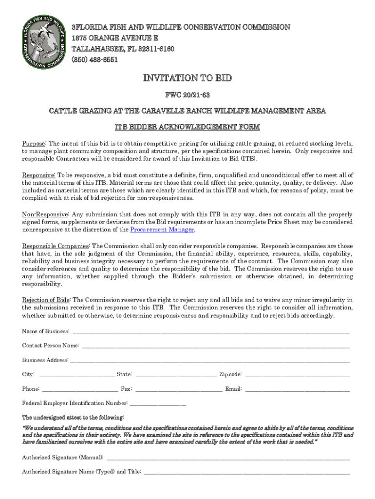 Fillable Online FWC - Chapter 287 ITB. cattle graziNg at the caravelle ...