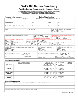Fillable Online Owl's Hill Nature Sanctuary - Application for ...