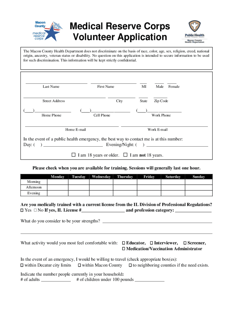 Fillable Online Medical Reserve Corps Volunteer Application - Macon ...