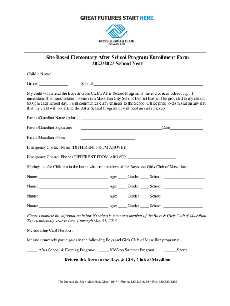 Fillable Online Site Based Elementary After School Program Enrollment ...