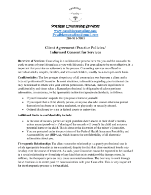 Fillable Online Client Agreement/Practice Policies/ Informed Consent ...