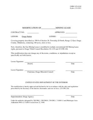 Fillable Online Osage Lease Modification Form. Osage Lease Modification ...