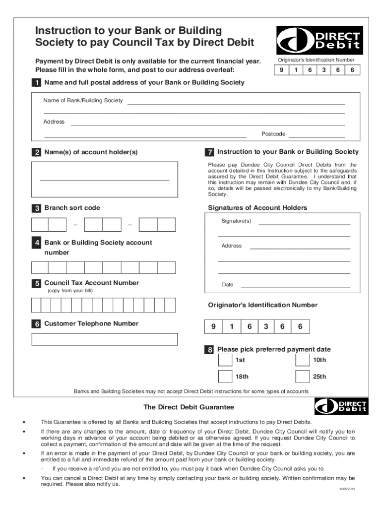 Fillable Online Council Tax - Pay by Direct Debit - About this form - Section 1 Fax Email Print ...