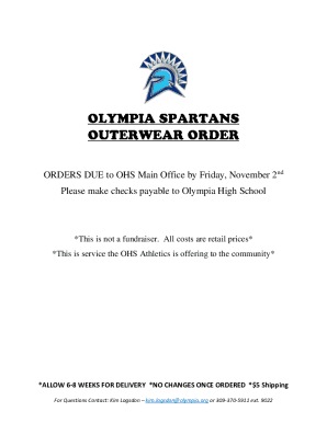 Fillable Online ORDERS DUE to OHS Main Office by Friday, November 2nd ...