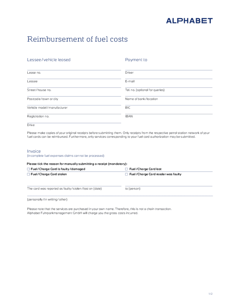 Fillable Online Reimbursement of fuel costs Fax Email Print - pdfFiller
