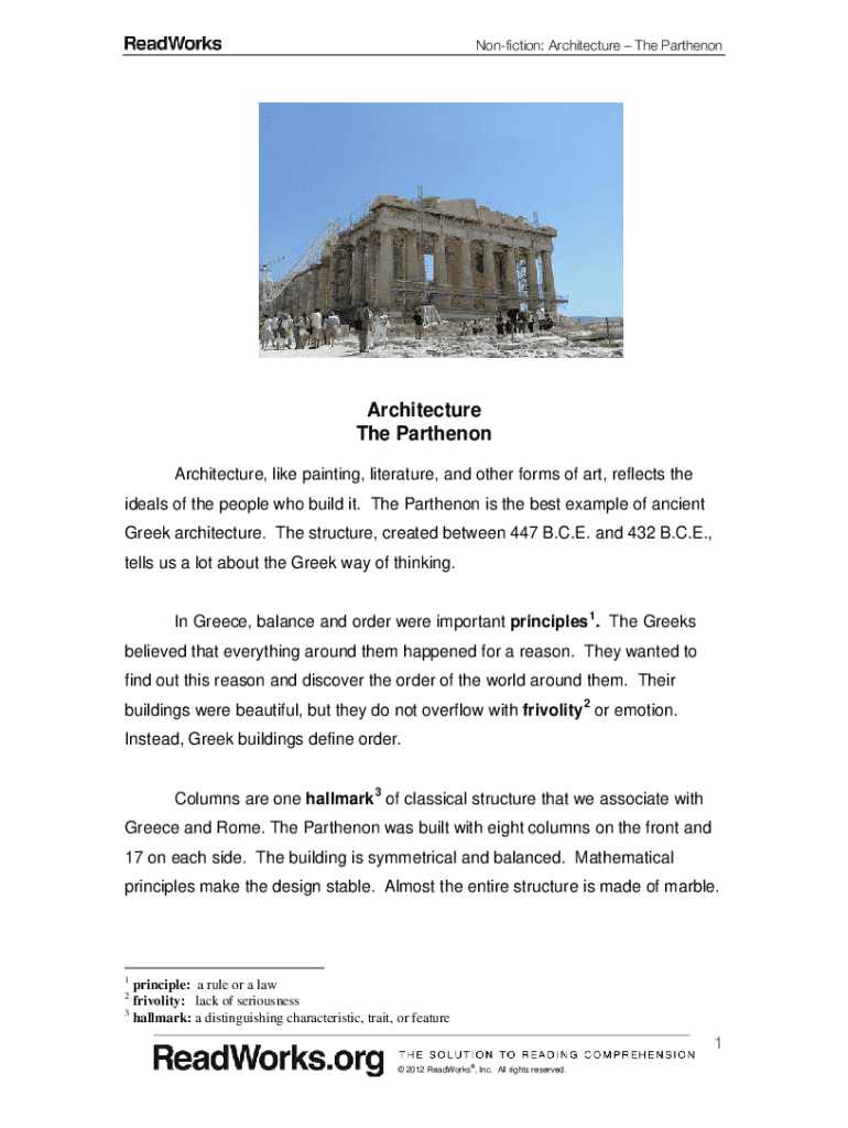 Fillable Online Architecture - The Parthenon, Fifth Grade Reading Passage Fax Email Print ...
