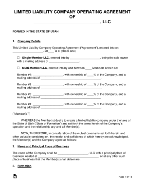 Fillable Online Utah LLC Operating Agreement Template Fax Email Print ...