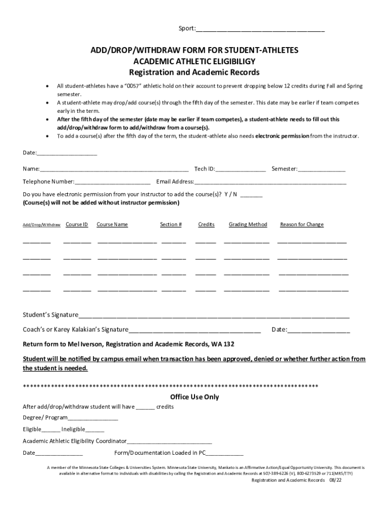 Fillable Online ADD/DROP/WITHDRAW FORM FOR STUDENT- ... Fax Email Print - pdfFiller