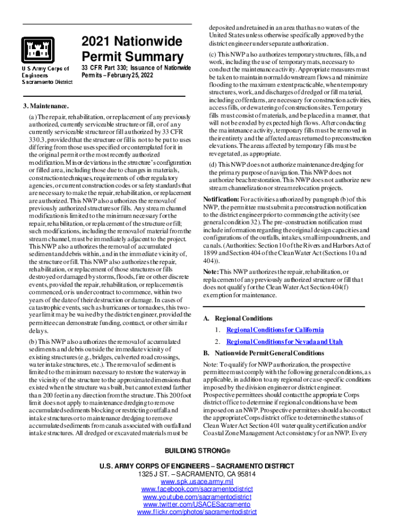 Fillable Online 33 CFR Part 330 -- Nationwide Permit Program Fax Email ...