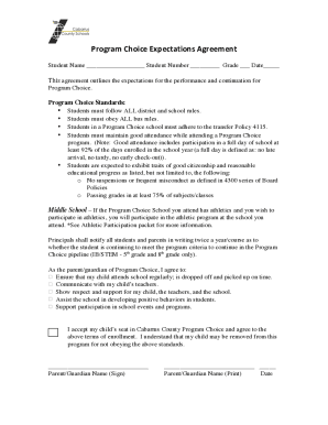 Fillable Online Program Choice Expectations Agreement Fax Email Print ...