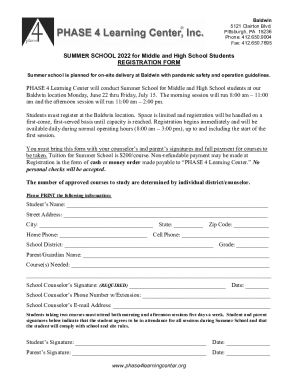 Fillable Online Summer School Registration Form 2022 Fax Email Print ...