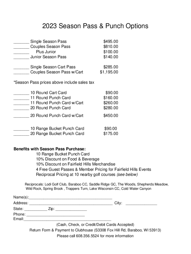 Fillable Online Single Season Pass Fax Email Print - pdfFiller