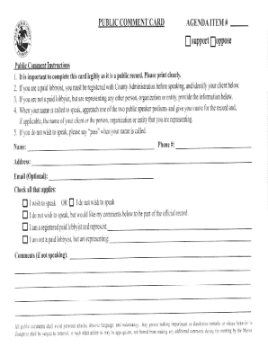 Fillable Online Comment Card - Public. Comment Card - Public Fax Email ...