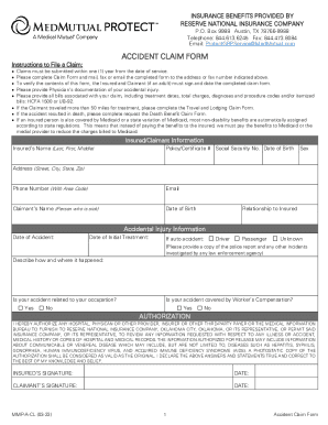 Fillable Online Accident Claim Form - MedMutual Protect Fax Email Print ...