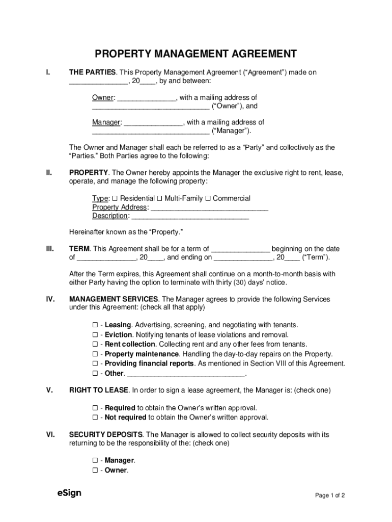 Fillable Online Long Term Rental Property Management Agreement - eForms ...