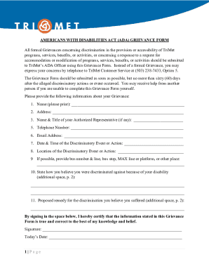 Fillable Online americans with disabilities act (ada) grievance form ...