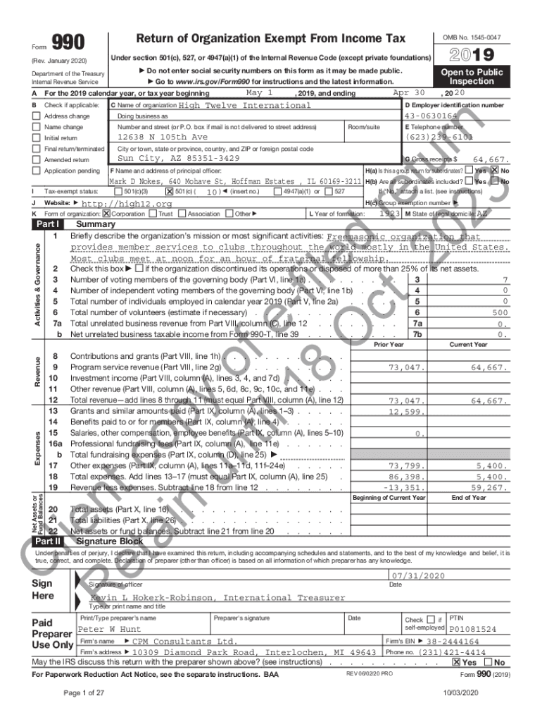 Fillable Online 2019 Filed Tax Return high016419nCC as efiled 020821 ...