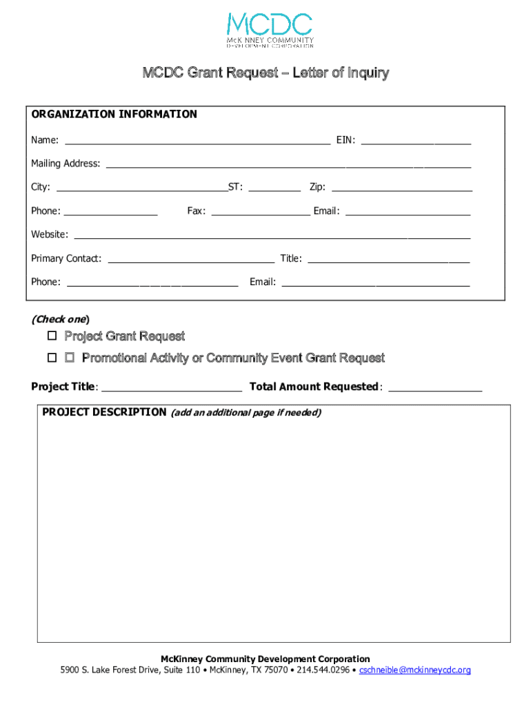 Fillable Online Sample of Inquiry to a Foundation Fax Email Print ...