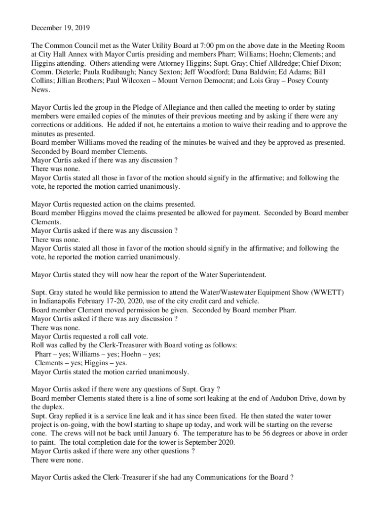 Fillable Online at City Hall Annex with Mayor Curtis presiding and ...