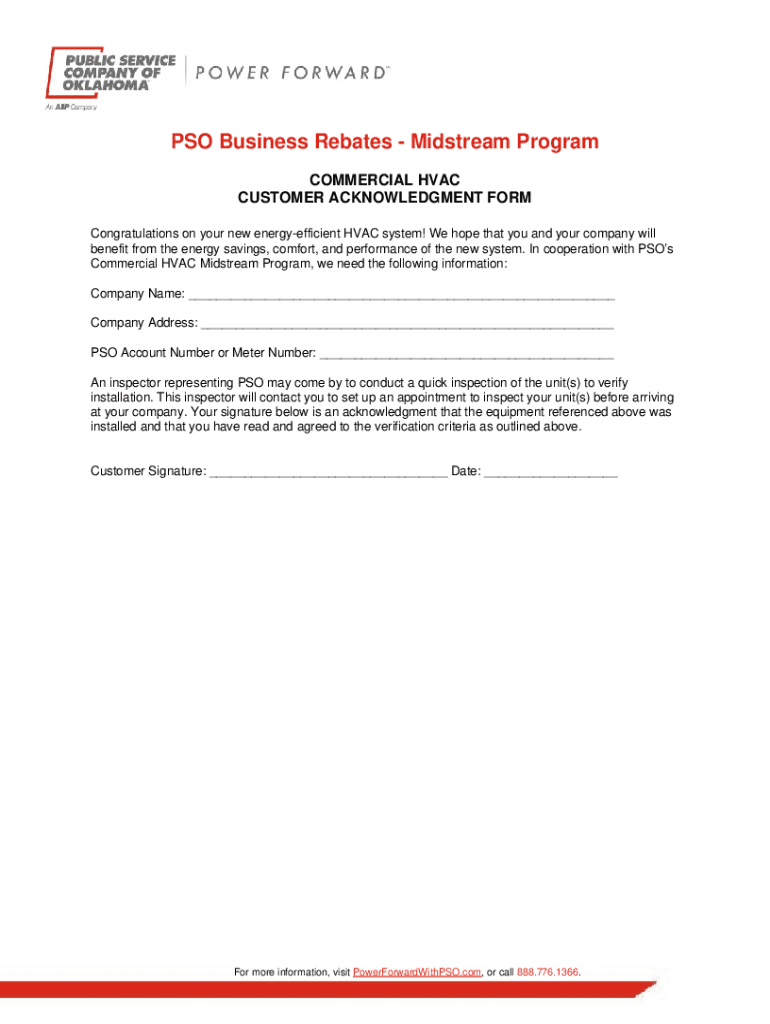 Fillable Online PSO Business HVAC Midstream - Customer Acknowledgment ...
