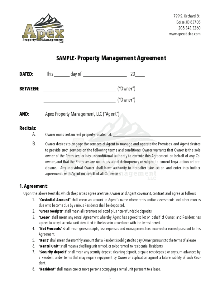 Fillable Online SAMPLE- Property Management Agreement Fax Email Print ...