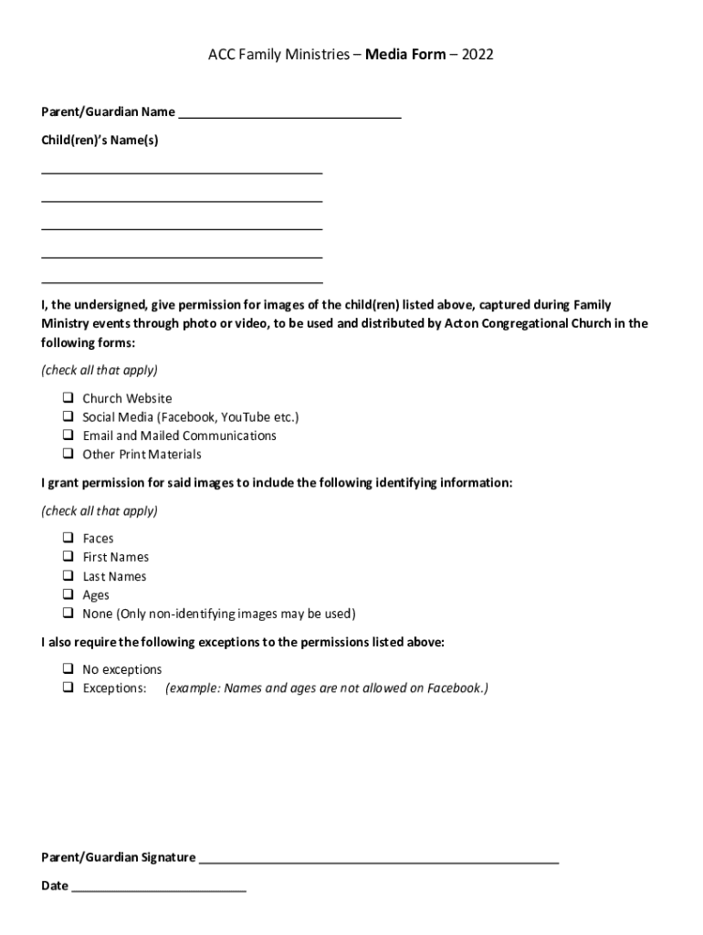 Fillable Online Adult Release and Minor Consent Form for Media ...