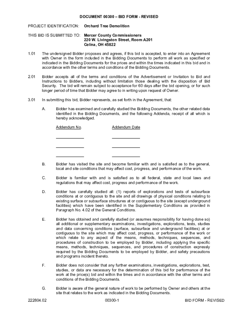 Fillable Online DOCUMENT 00300 BID FORM - REVISED Fax Email Print - pdfFiller